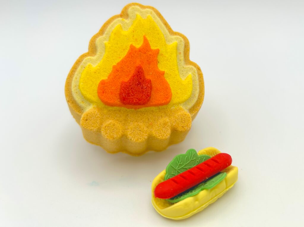 Campfire Bath Bomb with Hot Dog Eraser Toy