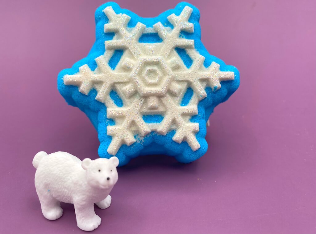 Snowflake Kids Bath Bomb with Polar Bear Figure Inside